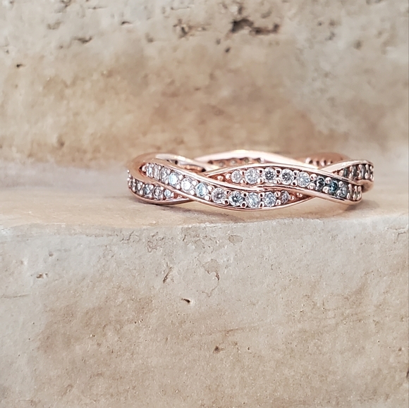 Pandora | Jewelry | Pandora Sparkling Twisted Lines Rose Gold Ring ...